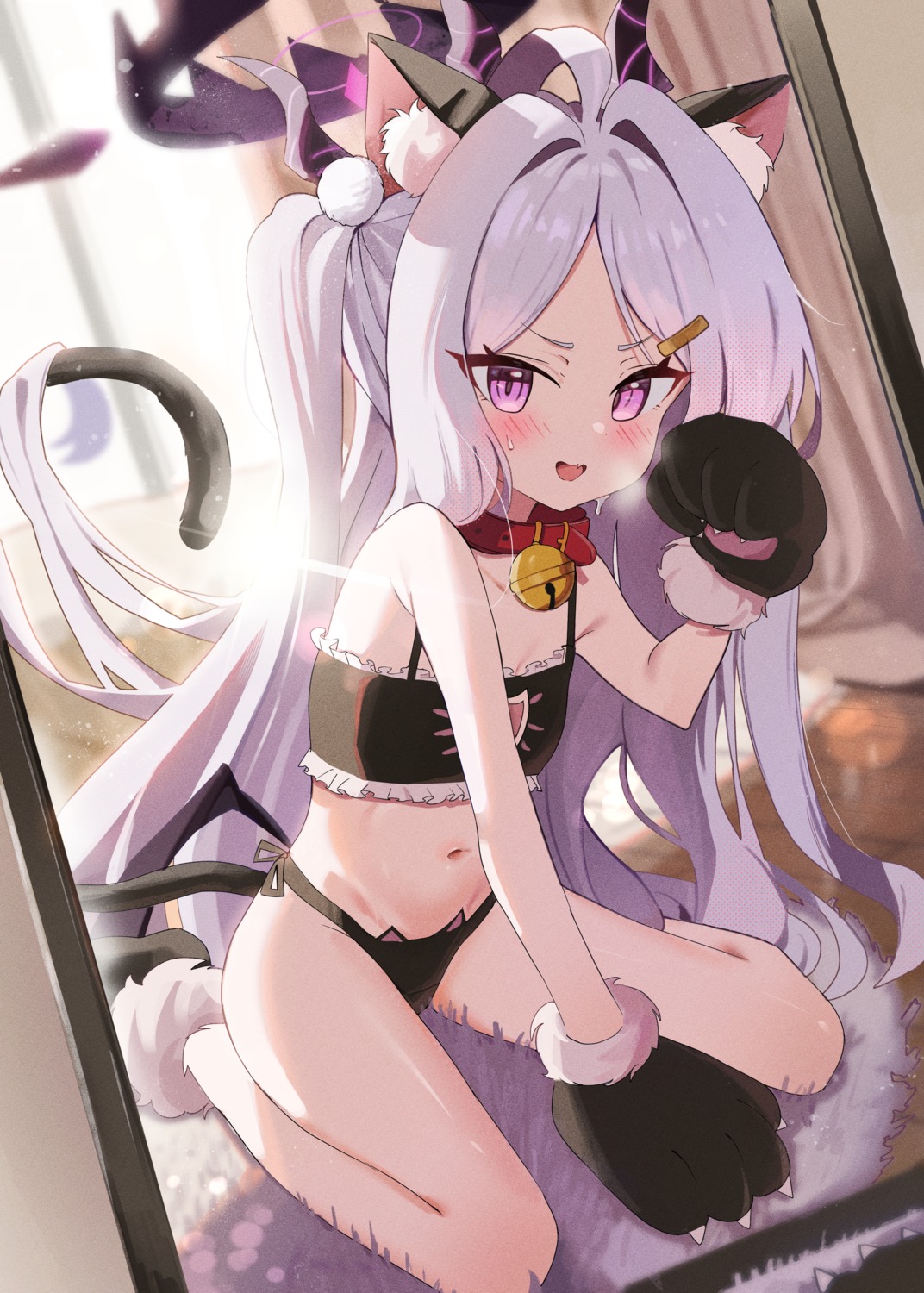 9nu blue archive sorasaki hina animal ears bra devil halo horns loli nekomimi pantsu string ...